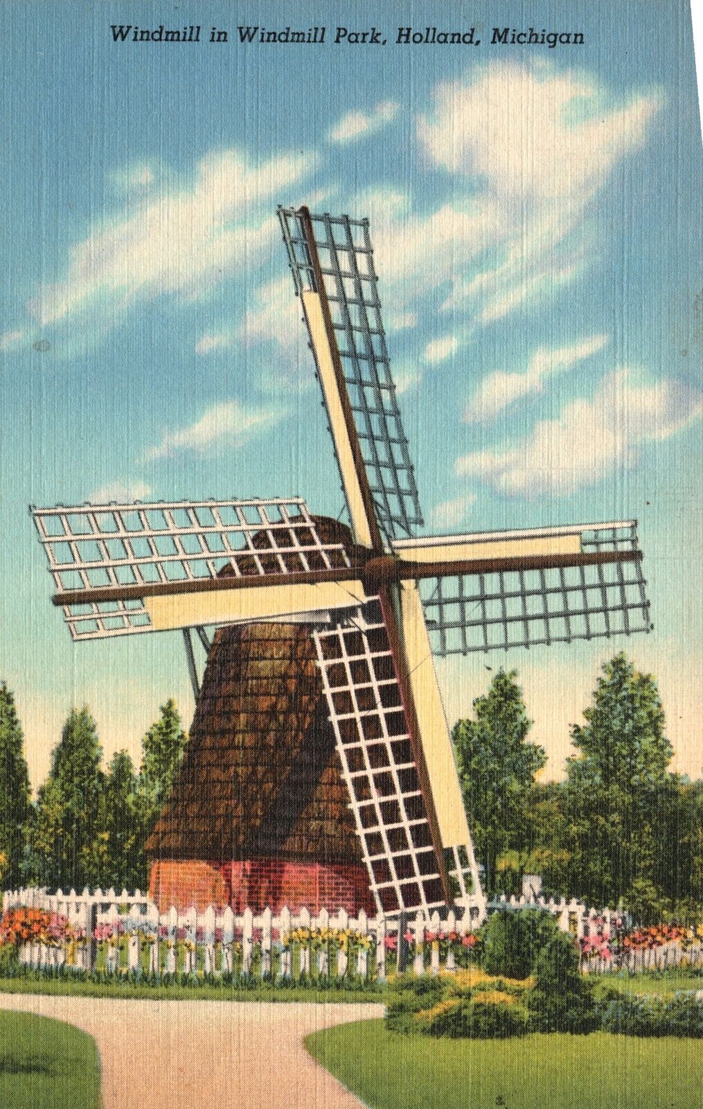 Vintage Postcard Windmill Tourist Attraction Landscape Park Holland ...