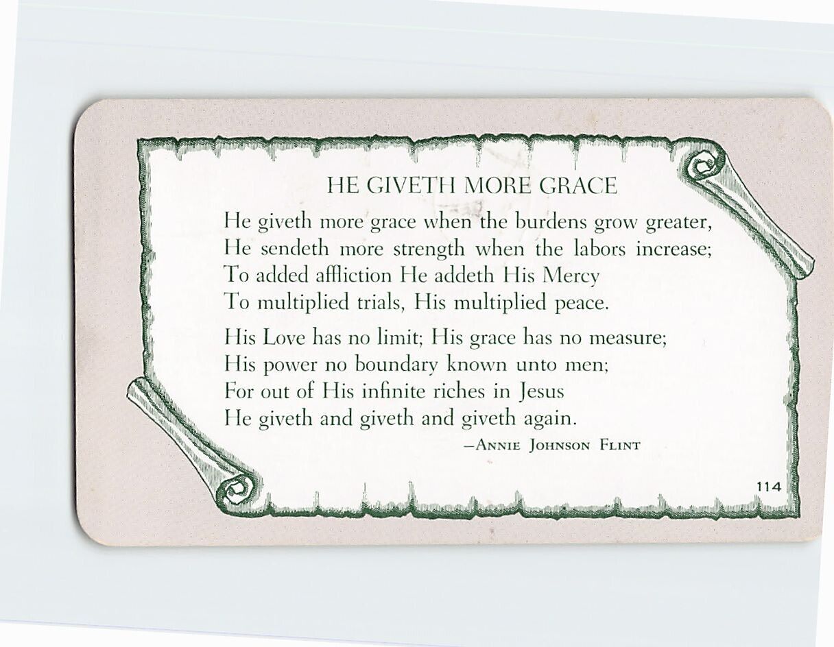 Postcard Greeting Card with He Giveth More Grace Poem and Art Print ...