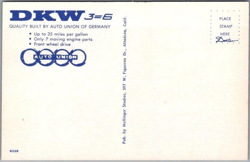 Vintage AUDI Automobile Advertising Postcard "DKW 3=6" AUTO UNION OF ...