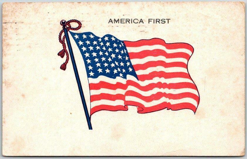 Vintage WWI World War I Patriotic Postcard "AMERICA FIRST" U.S. Flag ...