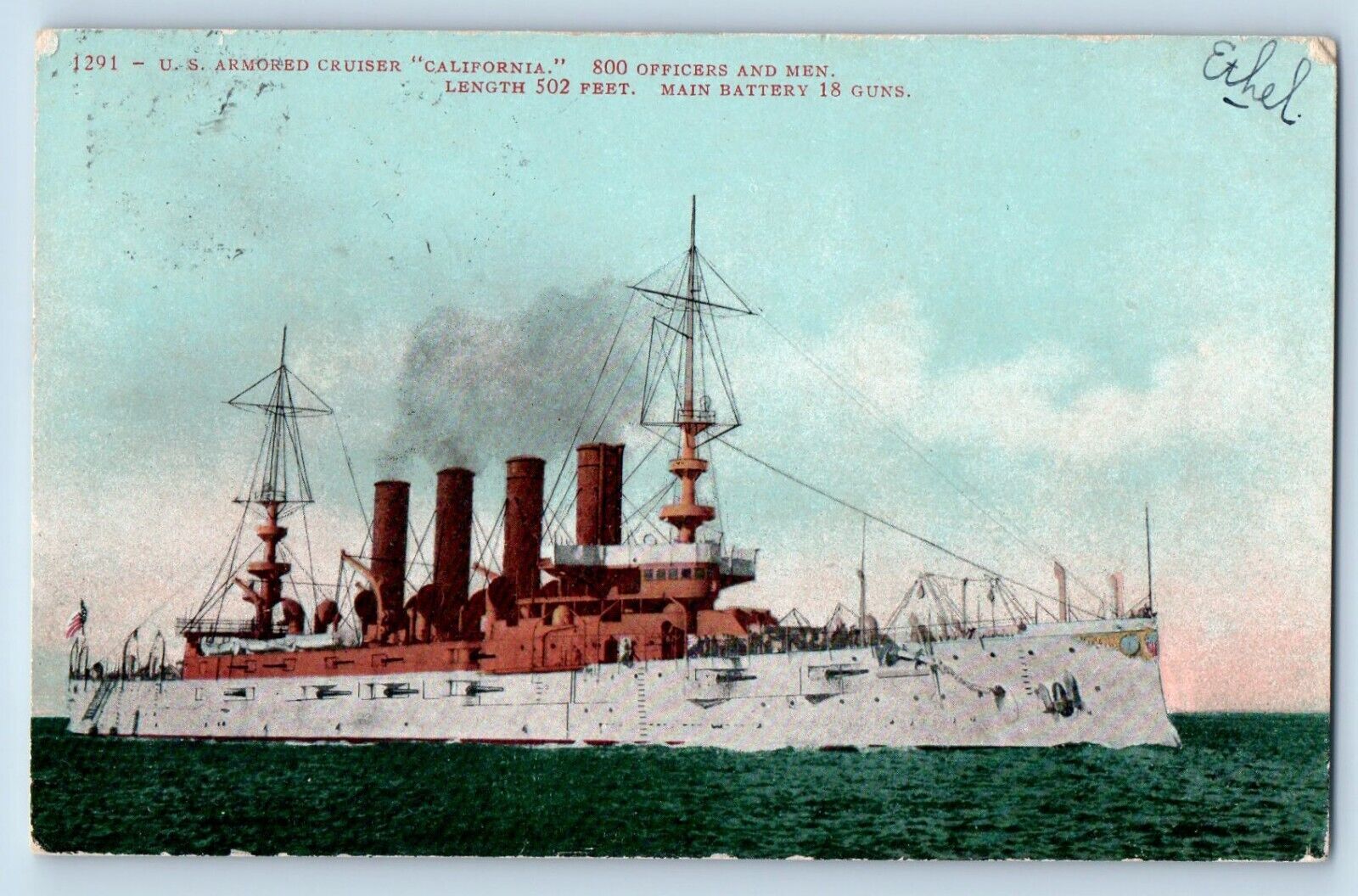 California CA Postcard US Armored Cruiser Battleship Warship Navy 1909 ...