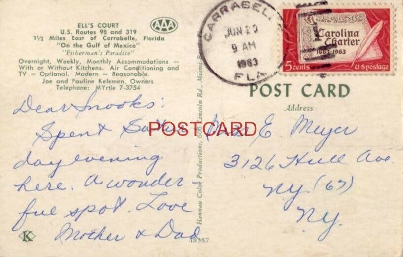 1963 ELL'S COURT CARRABELLA, FL. Joe and Pauline Keleman, Owners ...