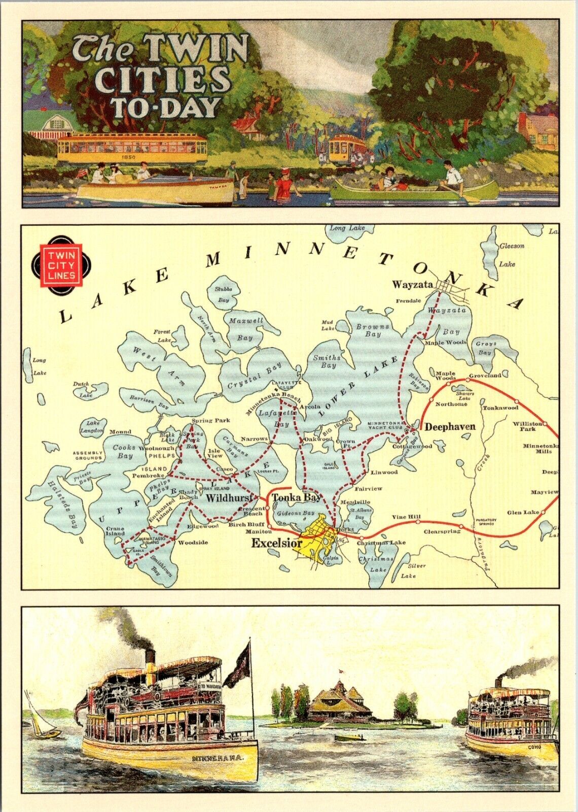 Lake Minnesota 1900 Street Route Map Minnehaha Steamer Ship Minnesota ...