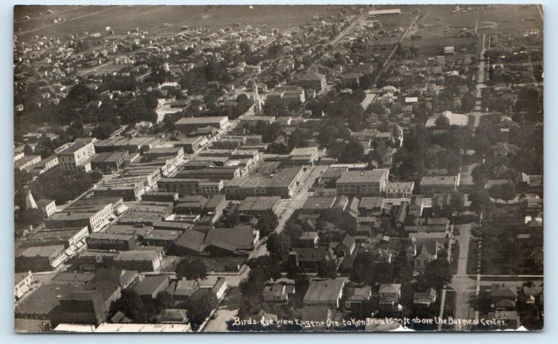RPPC EUGENE, Oregon OR ~ Birdseye BUSINESS DISTRICT ca 1920s Postcard ...