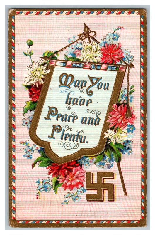 May You Have Peace And Plenty Swastika Vintage Standard View Embossed ...