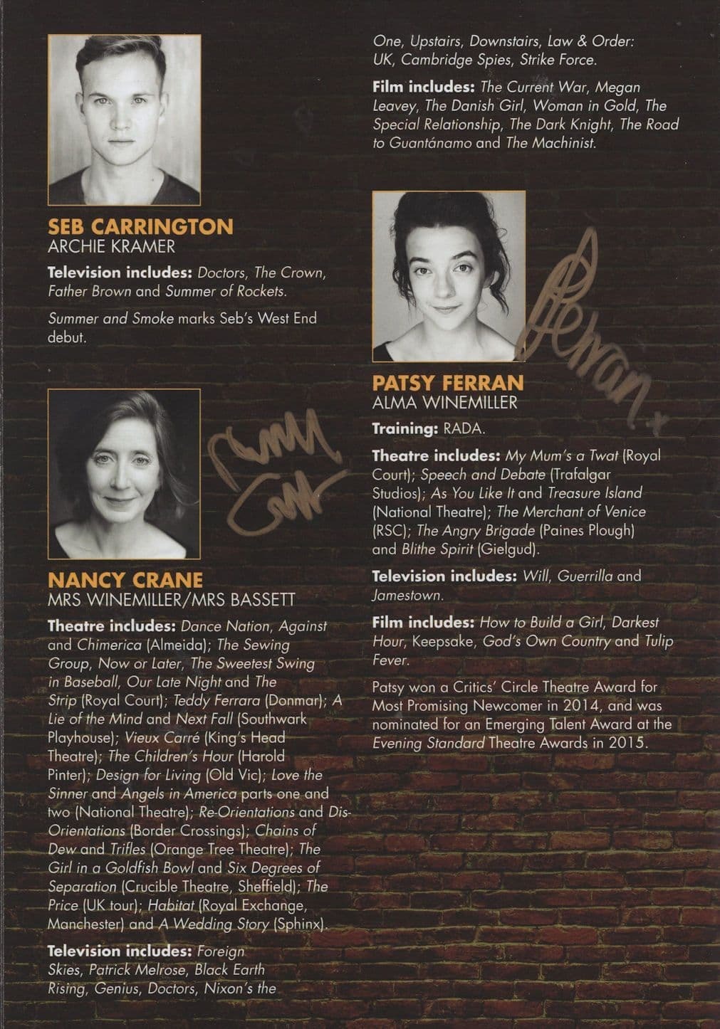 Patsy Ferran Laurence Olivier Award Actress Hand Signed Theatre ...