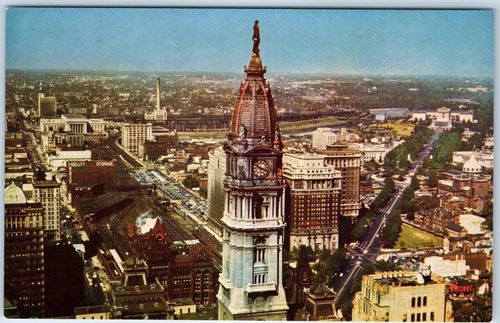 c1960s Philadelphia, PA View PSFS Building City Hall Birds Eye Clock ...