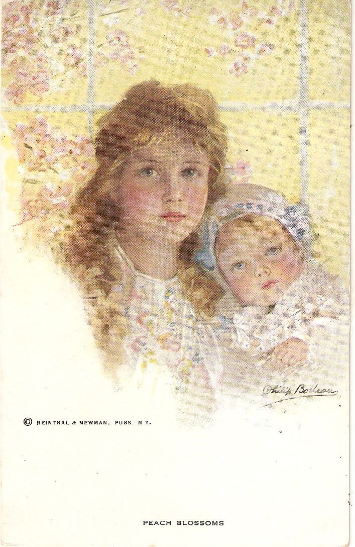 "Philip Boileau. Girl and baby. Peach Blossoms!?" Old vintage American ...