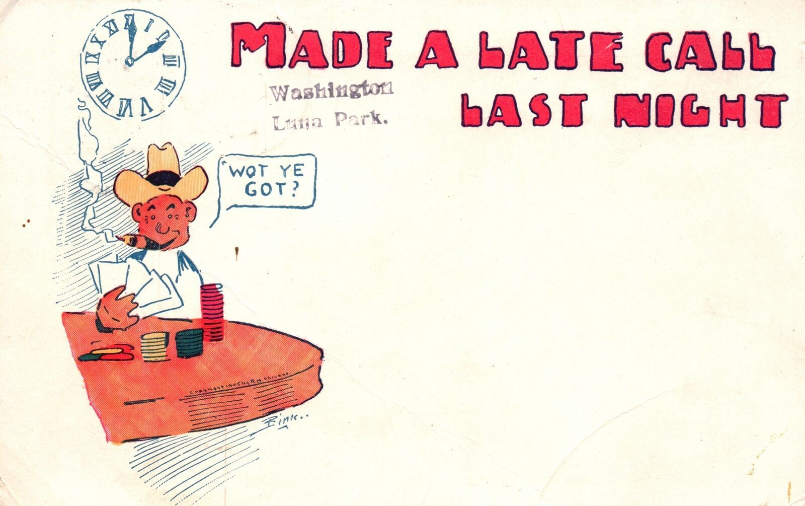 Vintage Postcard 1906 Made A Late Call Last Night Man Smoking Gambler ...