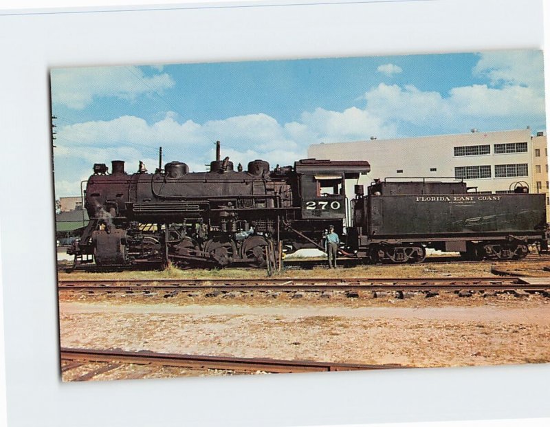 Postcard Florida East Coast Railroad oil fired steam locomotive 270 ...
