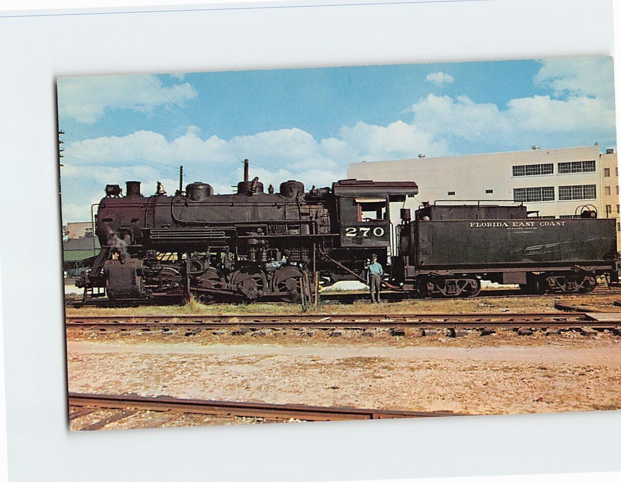 Postcard Florida East Coast Railroad oil fired steam locomotive 270 ...