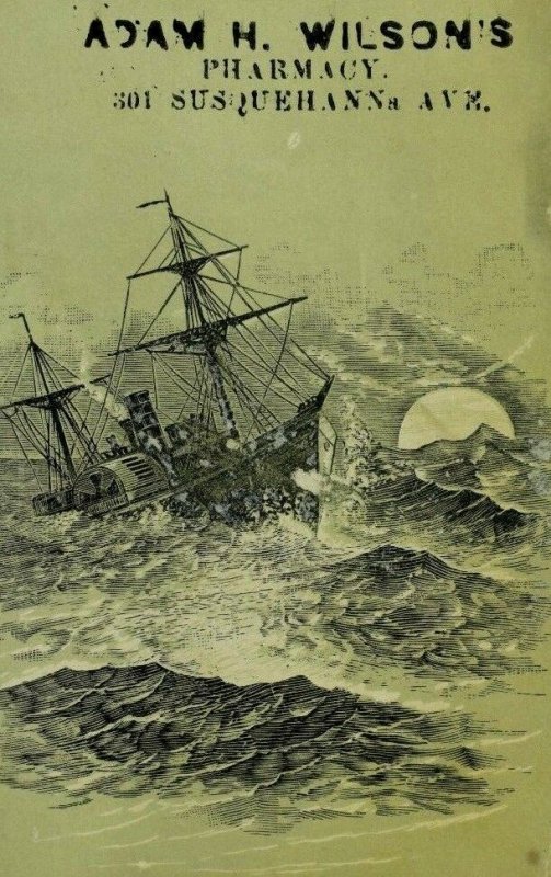 1870's Adam Wilson Paddle Steamer Rough Sea Moon Victorian Trade Card ...