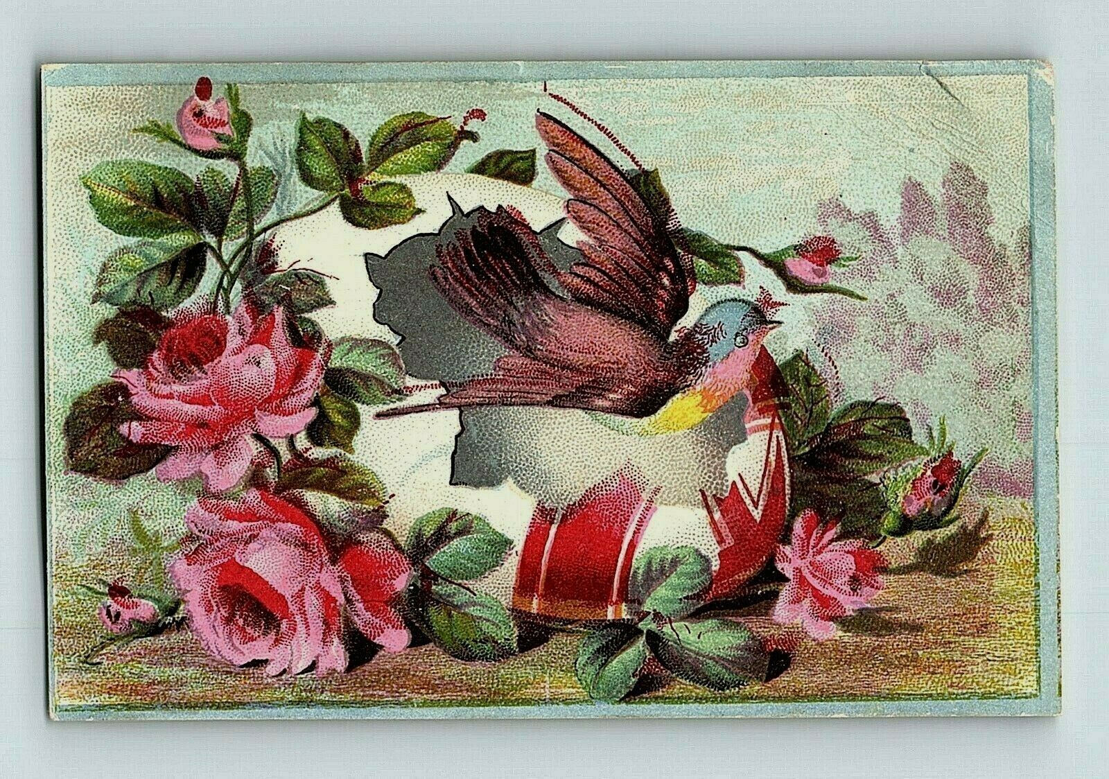 1880's-90's Victorian Easter Card Colorful Bird Hatching From Giant Egg ...