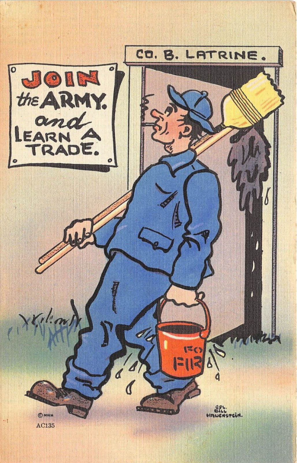 WWII 1940s Military Comic Postcard Join Army Learn Trade Clean Latrine ...