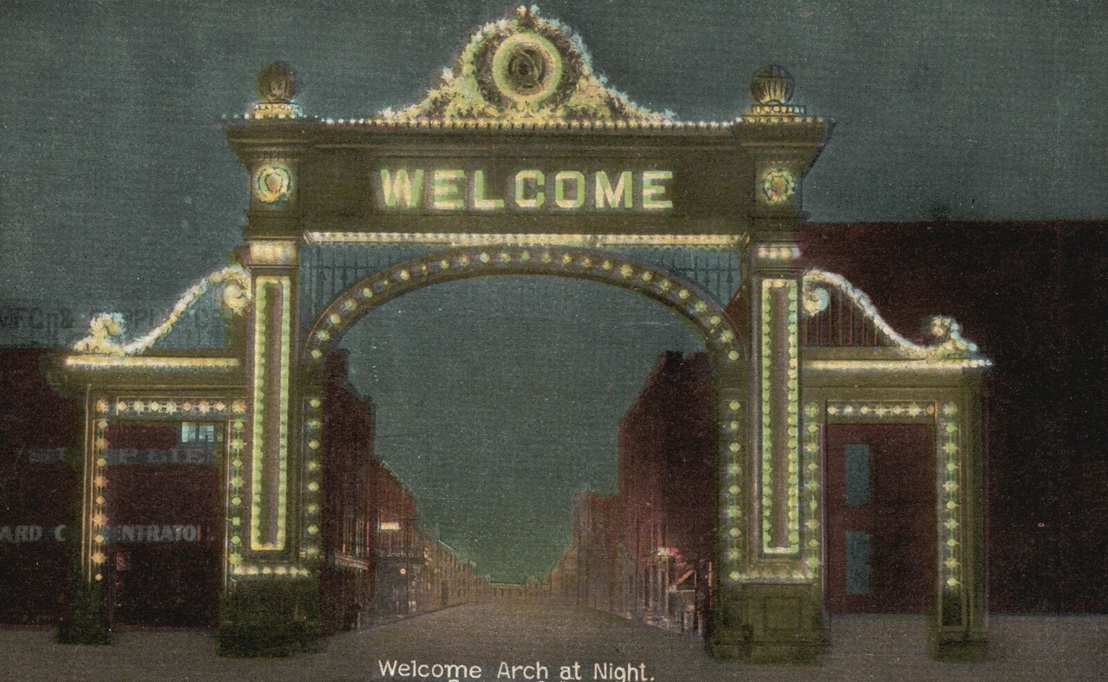 Vintage Postcard Welcome Arch At Night Jensen Beach Florida Great ...