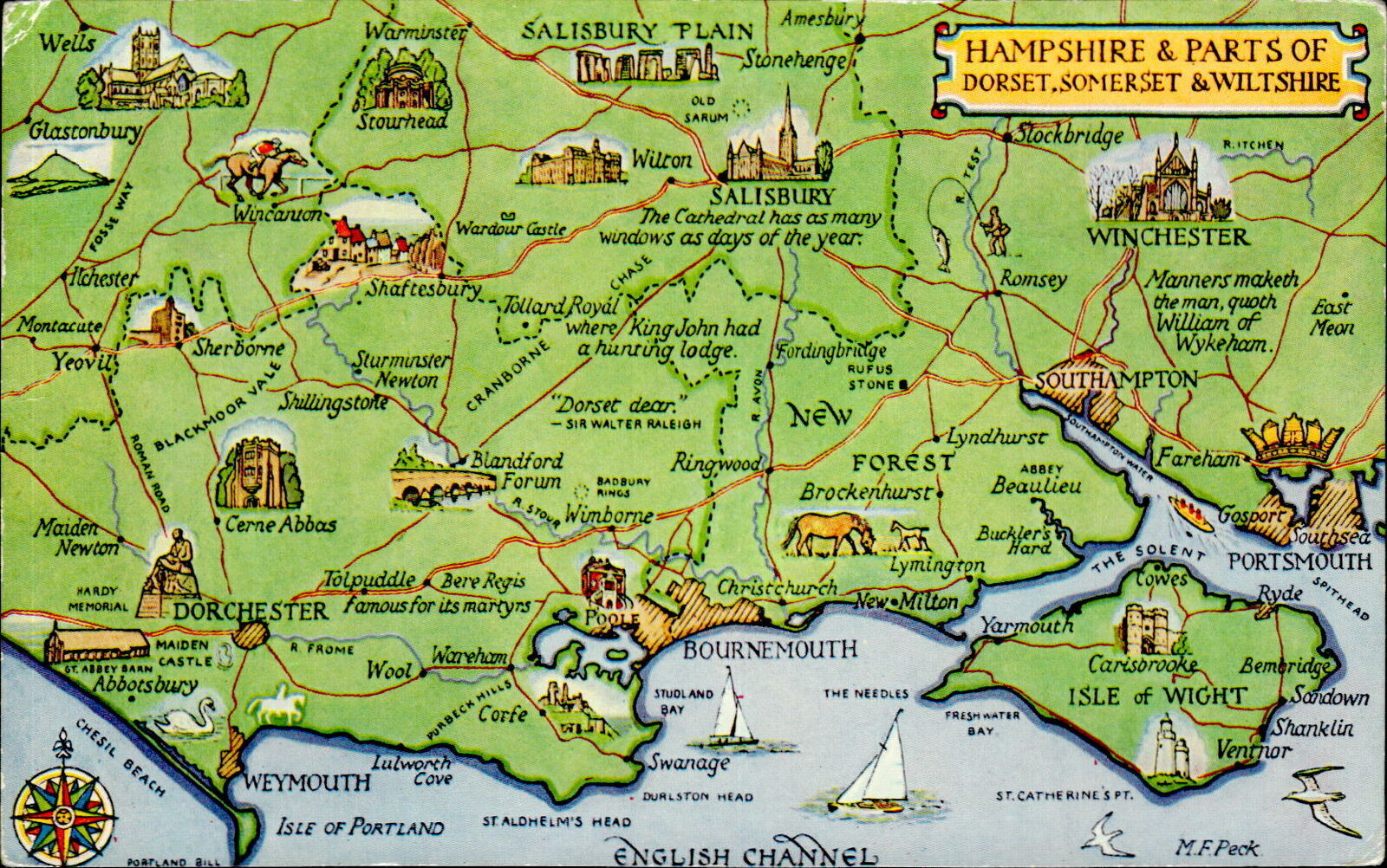 IMN02430 hampshire parts of dorset somerset uk map cartes geographiques ...