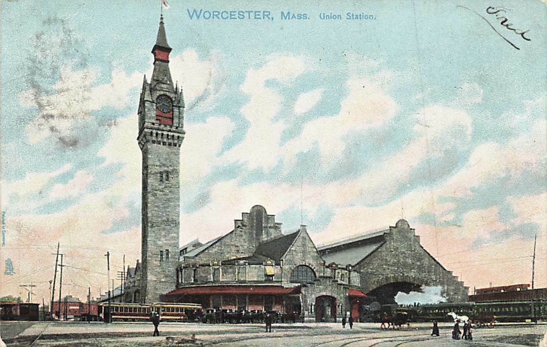 Tuck Worcester Union Station Streetcars Trolley Train UDB 1907 MA Mass ...