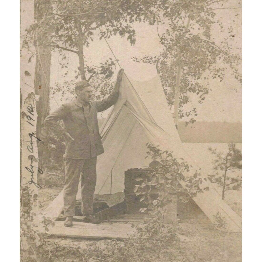 1912 RPPC Park Ranger Camping Standing Tent Lake Real Photo / 10C1-420 ...