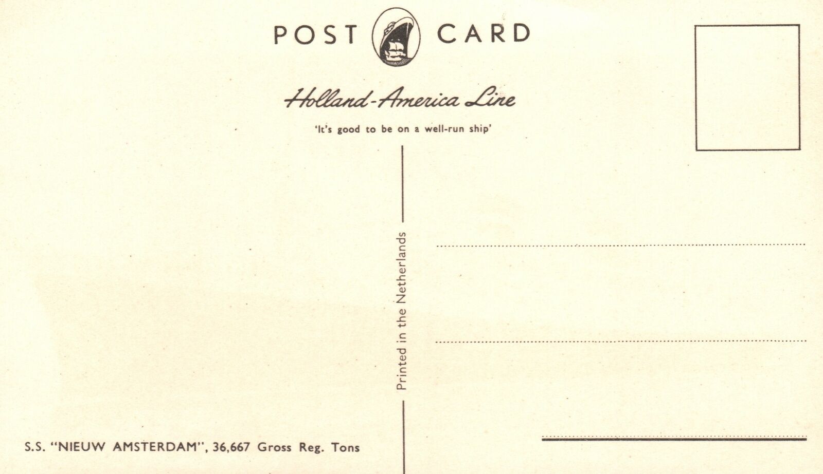 Vintage Postcard Holland America Line Well MS Nieuw Amsterdam Cruise ...