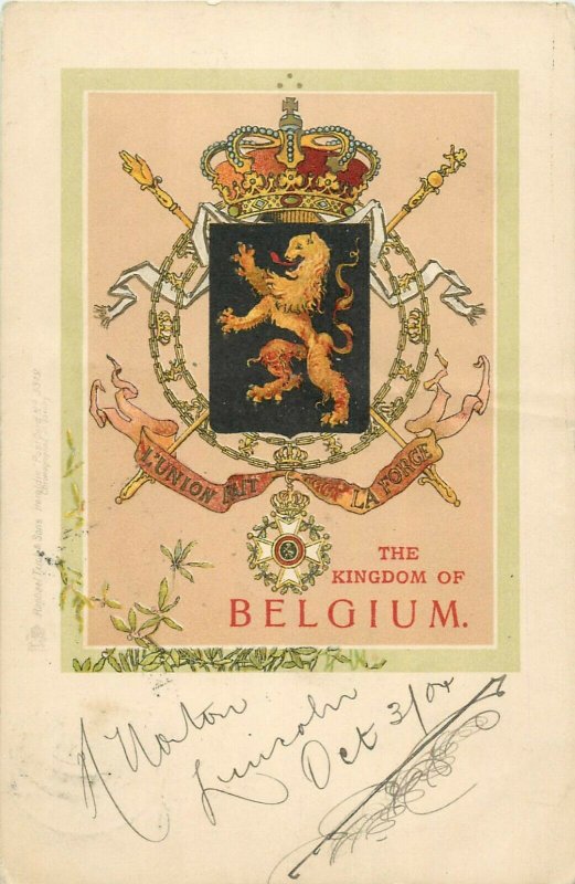 The Kingdom of Belgium 1904 heraldry crest coat of arms crown patriotic ...