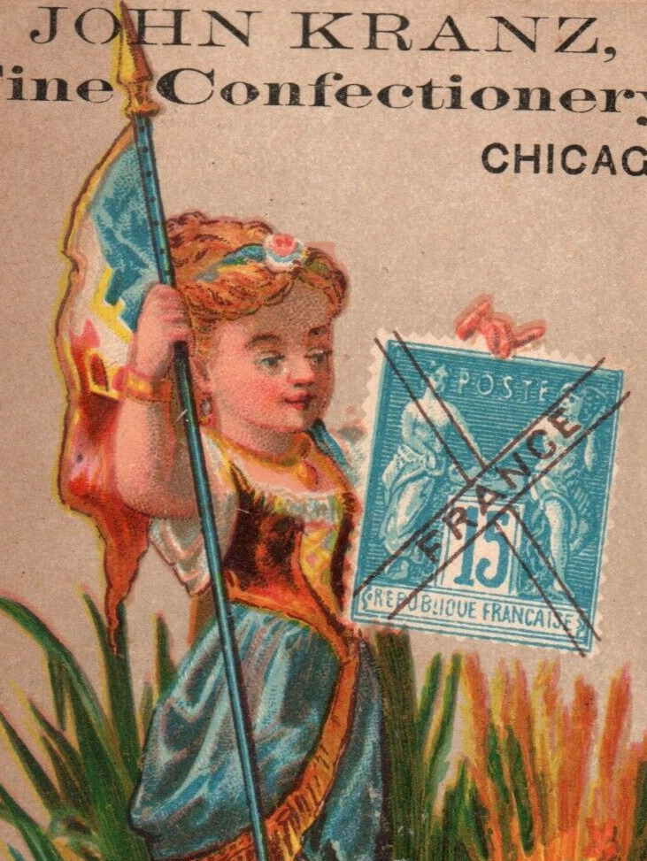 1880s John Kranz Confectionery Candy Maker France Flag & Postage Stamp ...