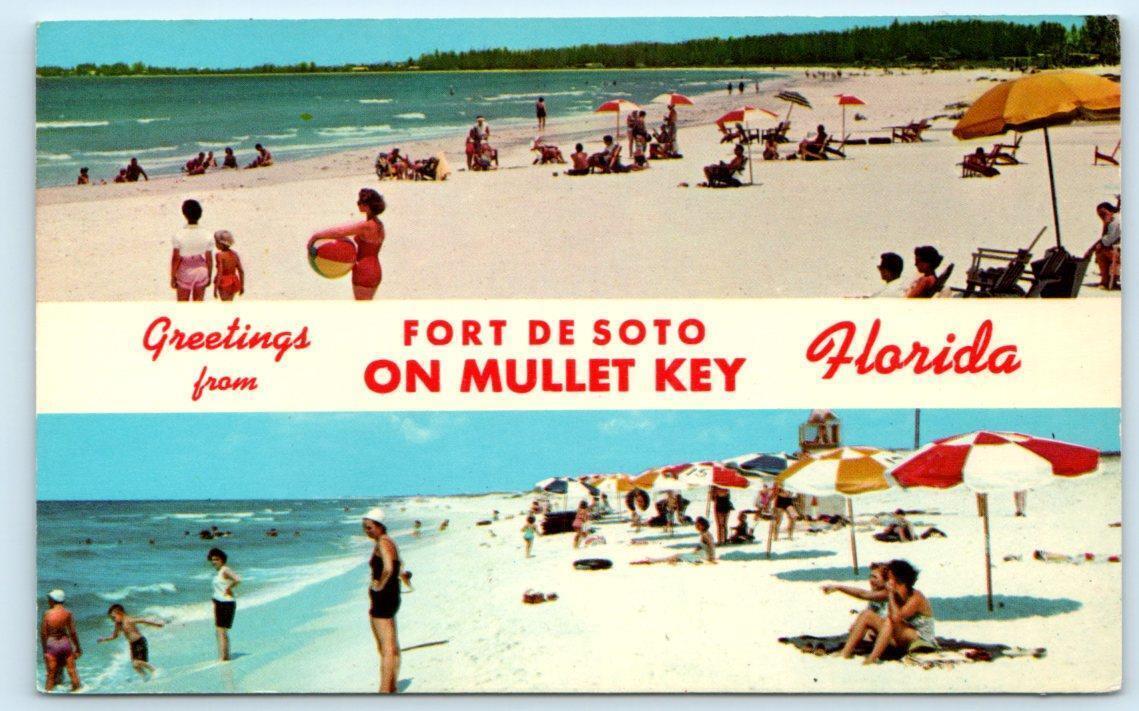 2 Postcards FORT DE SOTO, Mullet Key Florida FL ~ Beach & Fishing Pier ...