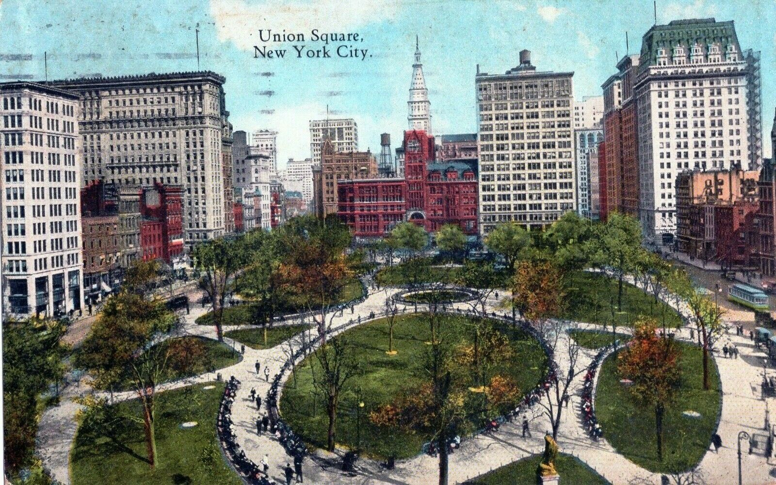 VTG 1920s Union Square New York City NY Park Birds Eye Postcard ...
