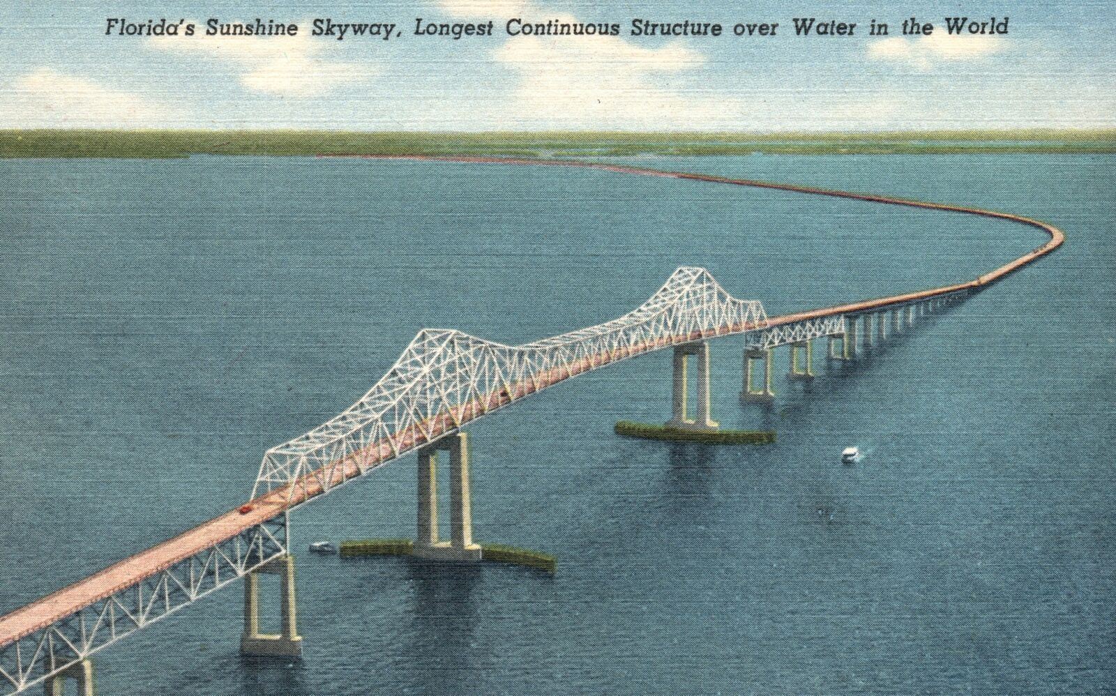 Vintage Postcard 1930's Sunshine Skyway Longest Structure Water in ...