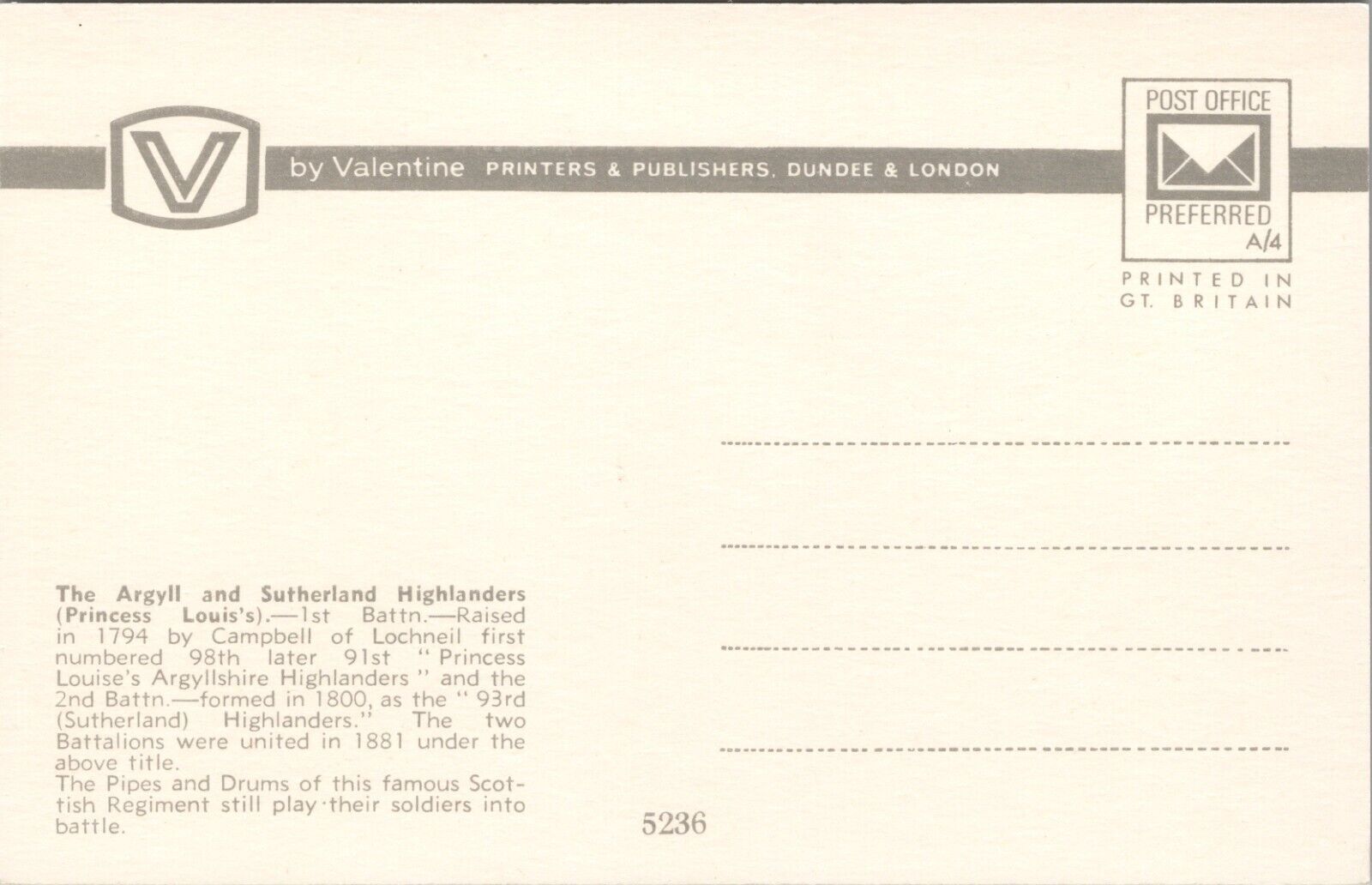 The Argyll and Sutherland Highlanders (Princess Louis's) Postcard PC621 ...