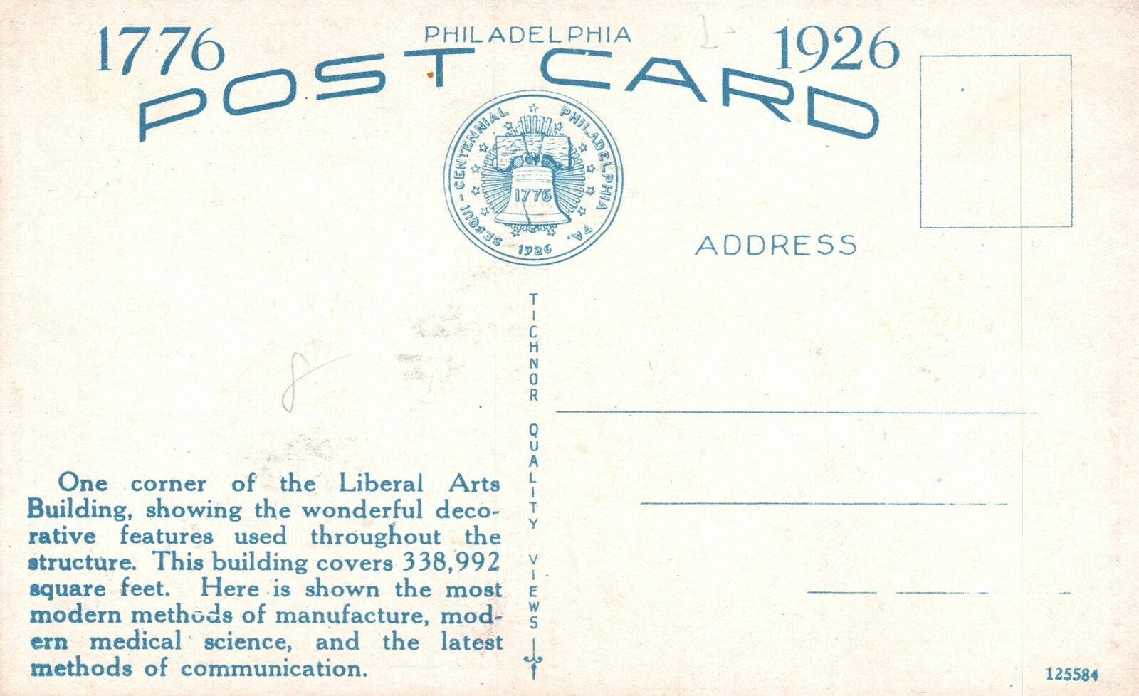 Vintage Postcard Corner Of Liberal Arts Palace Sesqui-Centennial ...