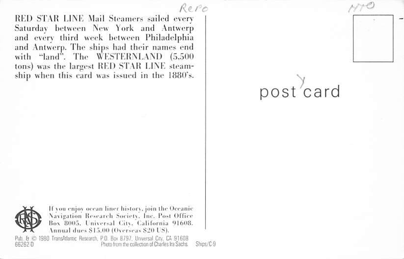 SS Westernland Red Star Line Reproduction Unused | Topics - Other ...