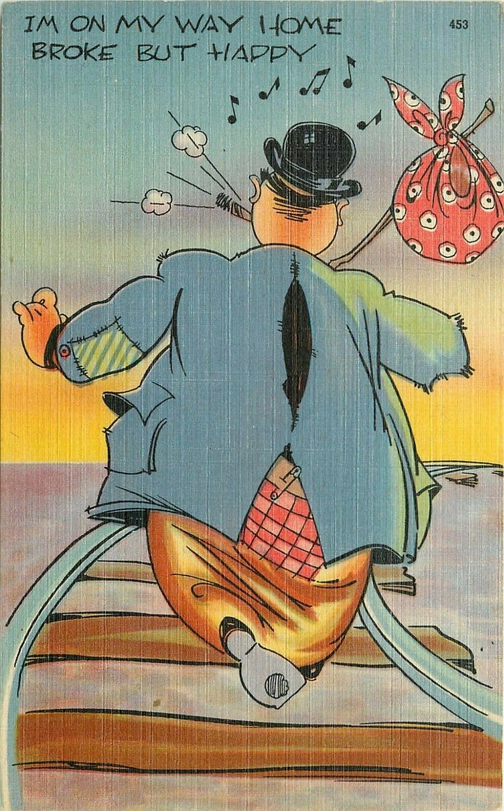 Hobo Bumb Walking on Train Tracks Comic On Way Home Broke But Happy ...