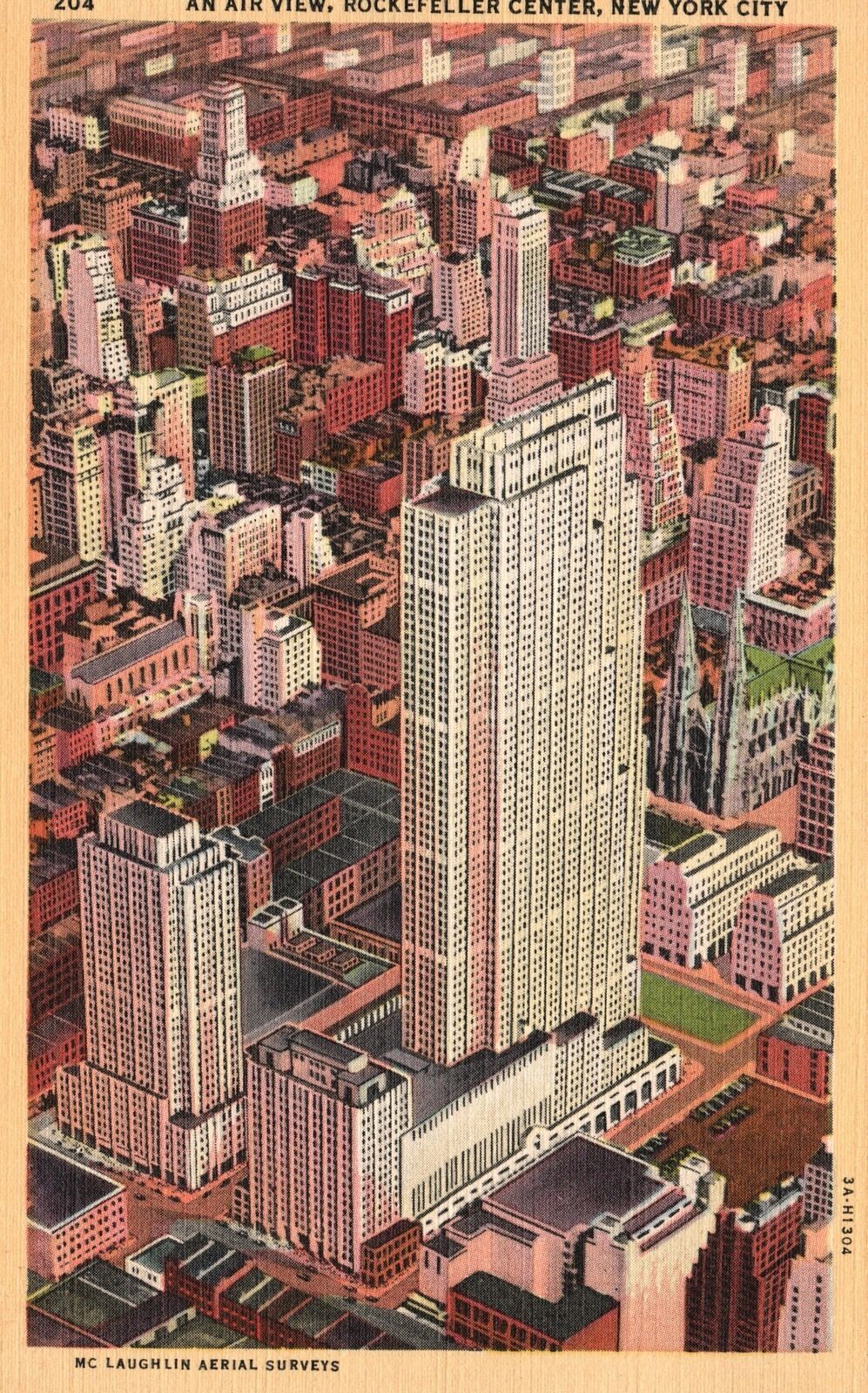 Air View Rockefeller Skyscraper Building Center New York City Vintage ...