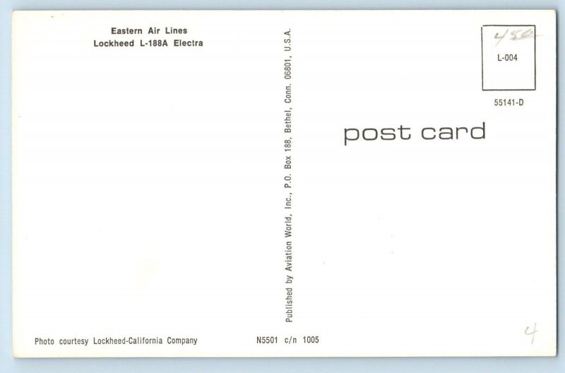 Eastern Airlines Postcard Fly Eastern Prop Jet Electra Airplane ...