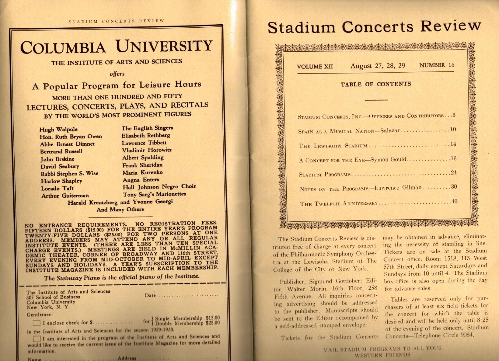 1930 Lewisohn Stadium Review College of the City of New York 9" x 6" 47 ...