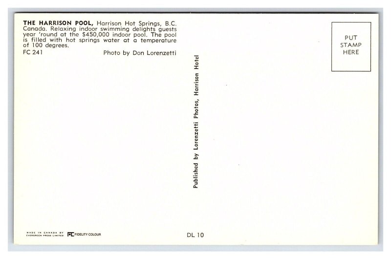 The Harrison Pool Harrison Hot Springs B. C. Canada Postcard Indoor ...