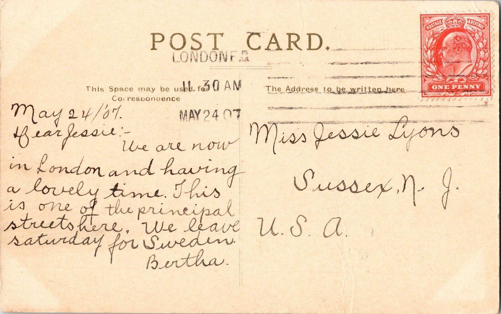 Pall Mall London Antique Divided Back Postcard 1 Penny Stamp WOB Note ...