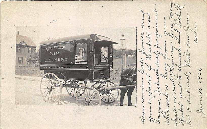 West Roxbury MA Laundry Horse & Wagon in 1906 RPPC Postcard | United ...