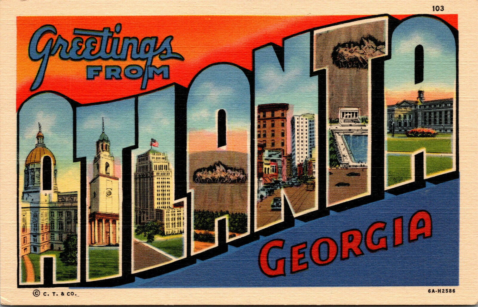 Vtg 1930s Large Letter Greetings Atlanta Georgia GA Unused Linen ...