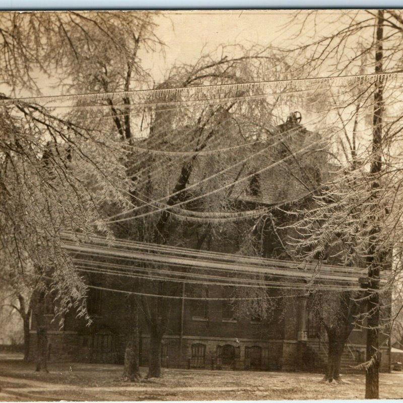 c1910s Building Ice Storm RPPC Photo PC Frozen Telegraph Lines School ...