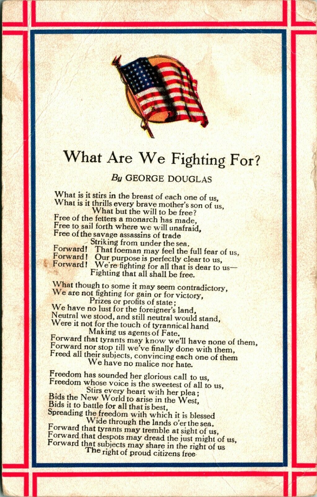 What Are We Fighting For George Douglas Poem Patriotic DB Postcard ...