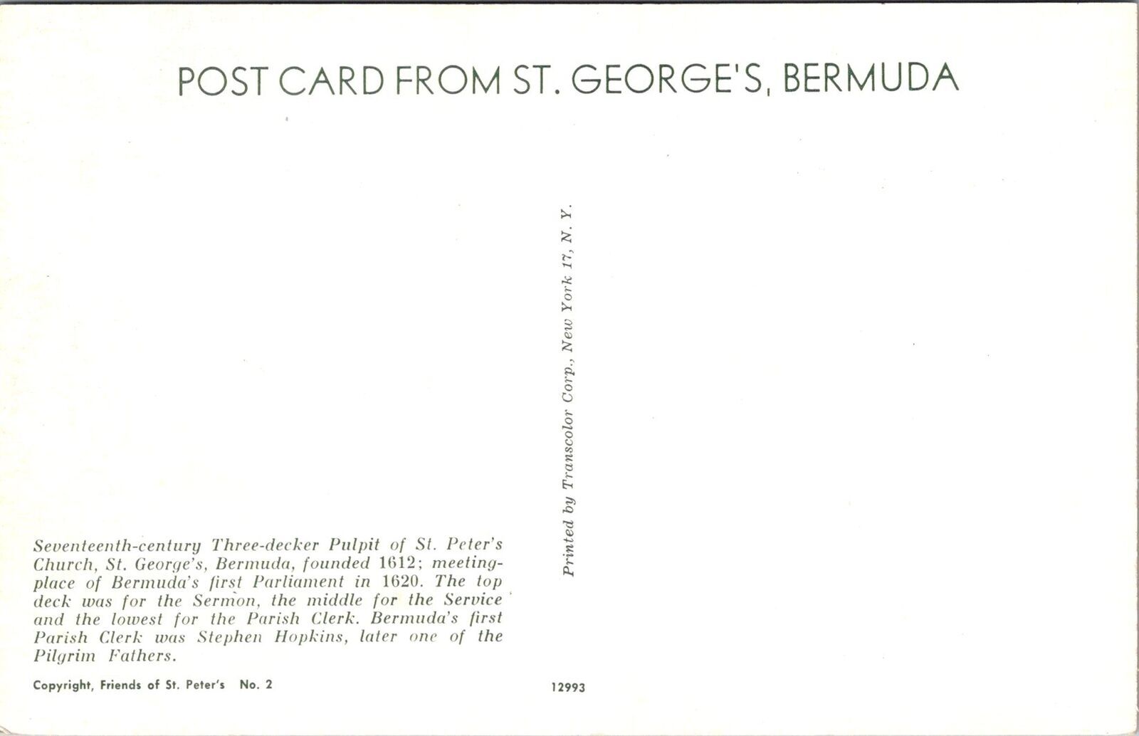 Vintage Postcard Three-Decker Pulpit of ST. Peter's Church in ST ...