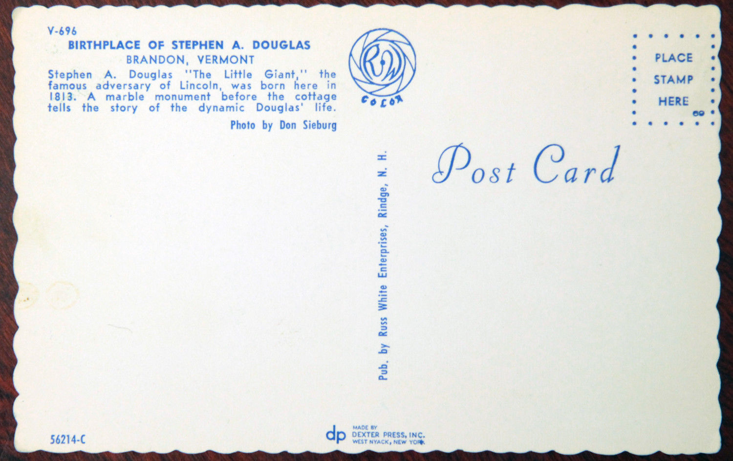 Birthplace of Stephen A. Douglas House Brandon Vermont VT Unused ...