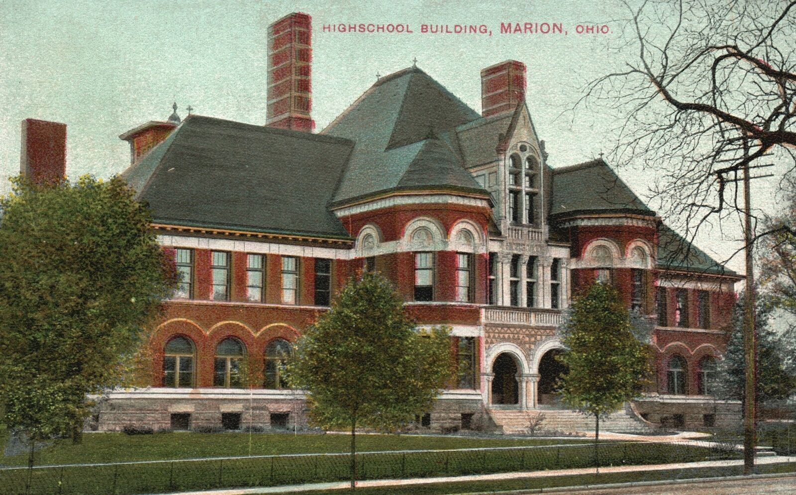 Vintage Postcard High School Building Campus Marion Ohio C. G. Wiant ...