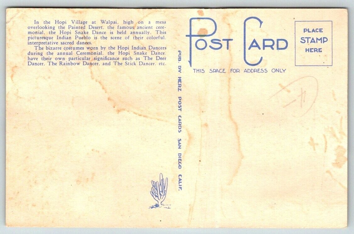 Native American Hopi Village at Walpai The Stick Dancer Postcard ...