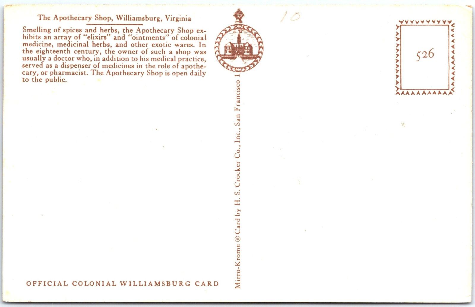 Vintage Postcard the Apothecary Shop at Colonial Williamsburg Virginia ...