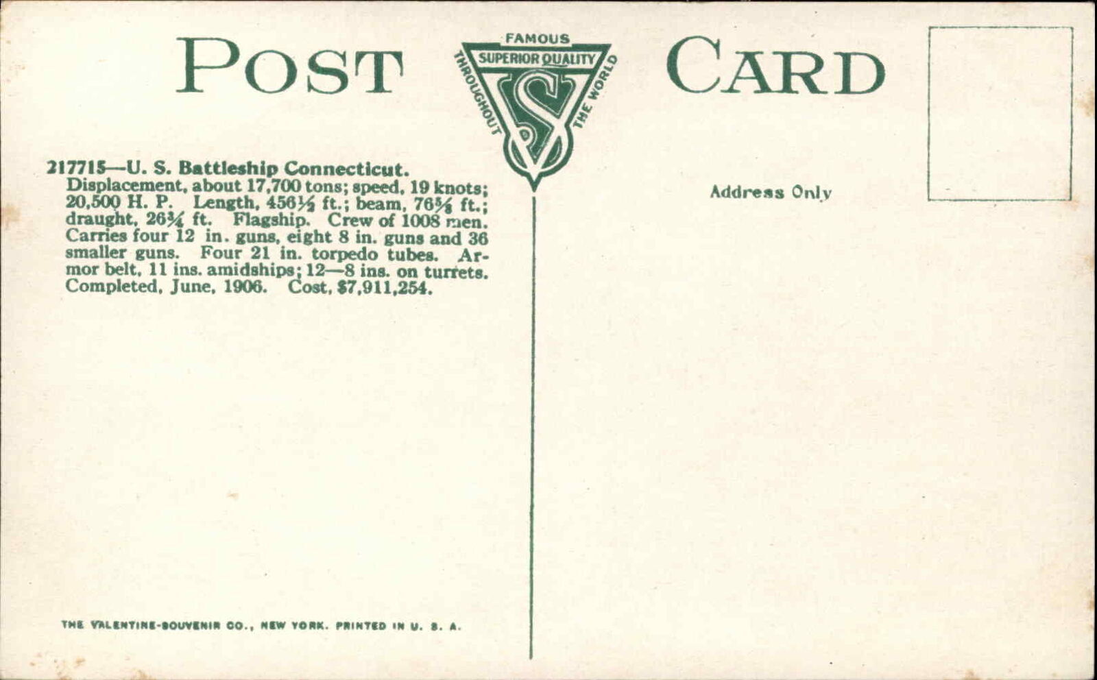 US Battleship Connecticut Flagship Ship Patriotic Insignia c1910 ...