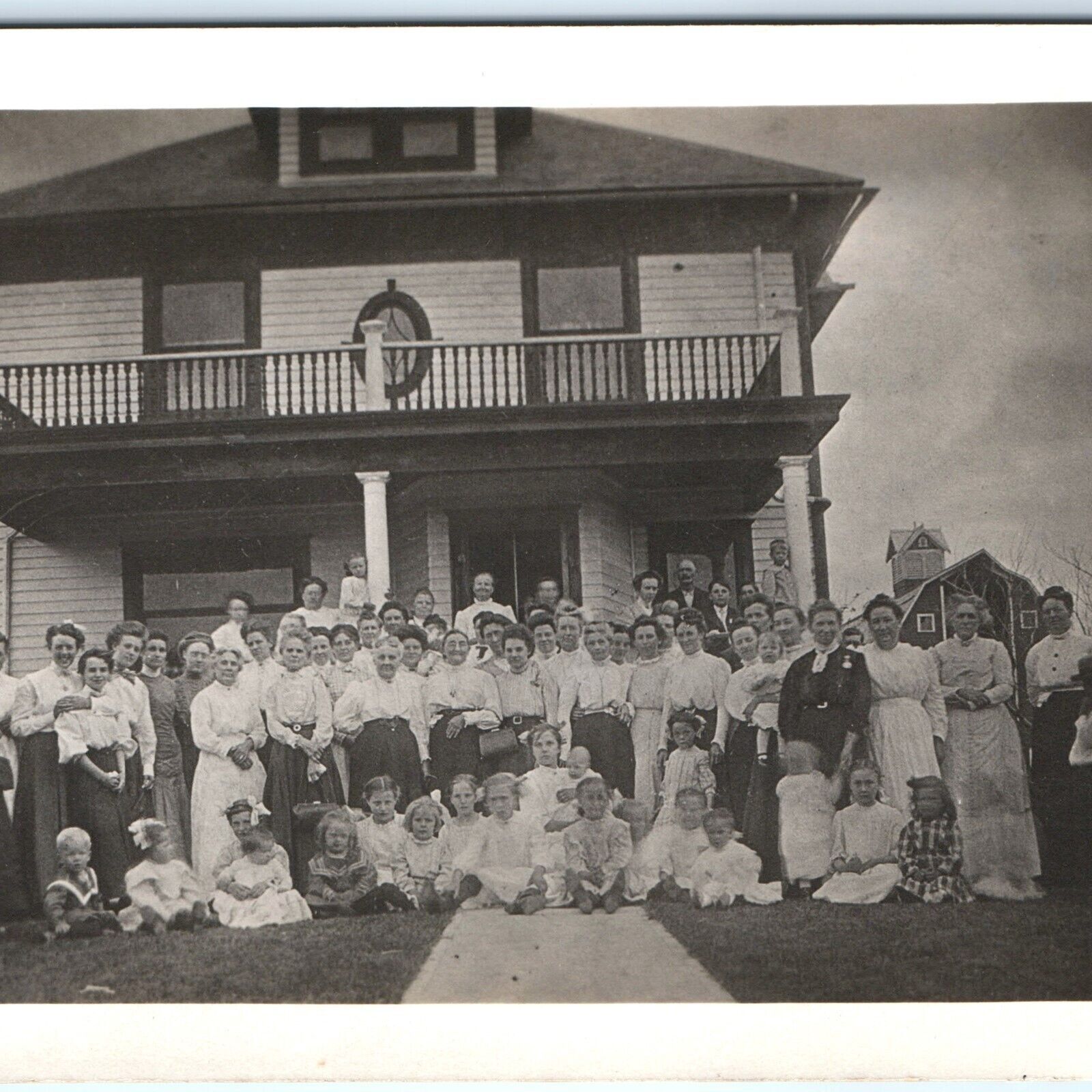 c1910s Group Women Children Community AID SOCIETY at House RPPC Real ...