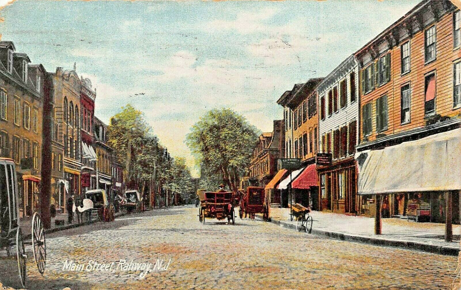 Rahway Nj-Main Street & Storefronts~All Horse Drawn Vehicles~1912 Pstmk ...