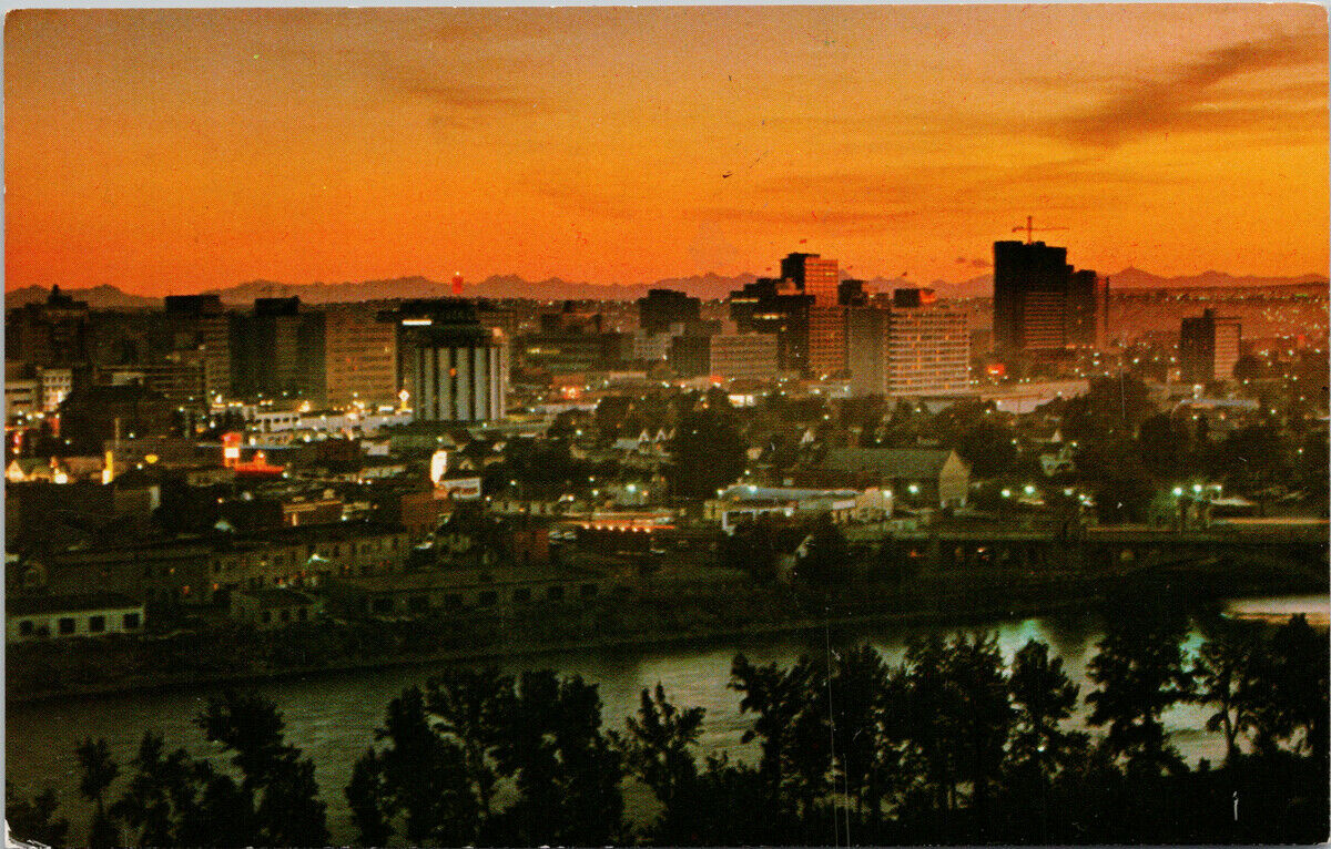 Calgary Alberta at Dusk Skyline c1967 Walter Petrigo Postcard G81 ...